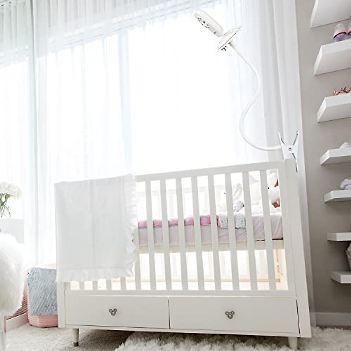 Universal Baby Monitor Mount for ANMEATE SM24, Arlo, Motorola, Owlet Cam and Most Other Baby Monitors, Flexible Gooseneck Baby Monitor Holder for Crib Without Tools or Wall Damage