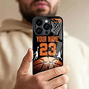 Personalized Name Number Basketball Phone Cases | iPhone 11 12 13 14 Pro Max Plus Mini Xr Xs, Samsung Note 7 8 9 10 20 S21 S22 Ultra Plus, Moto Edge 20 Pro Lite, Pixel 4 5 6 7 Pro, LG (Basketball)
