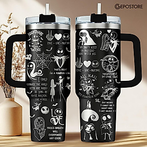 GEPOSTORE Movie Lover Gifts, Christmas Before Movie 40 oz Laser Tumbler Handle and Straw, Jack Sally Movie Tumblers Cup, Halloween Mug, Birthday Gifts for Couple
