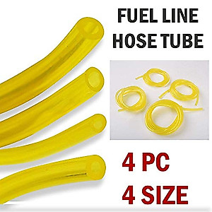 4 Sizes Petrol Fuel Gas Line Pipe Hose Tubing For String Trimmer Chainsaw Blower Lawn Mower and other Power Tools For 2 Cycle Engine for Poulan, Craftman (Yellow 4PC)