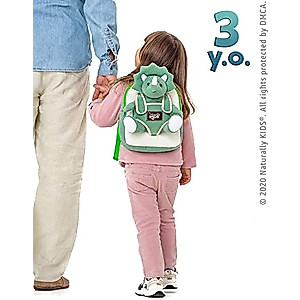 Naturally KIDS Small Dinosaur Backpack Dinosaur Toys for Kids 3-5 - Dinosaur Toys for 3 4 5 6 7 Year Old Girls Gift - Toddler Backpack for Boys Girl - Green Triceratops - Dinosaur Plush Stuffed Animal