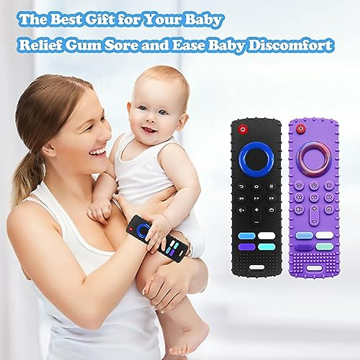 ROBBEAR Baby Teething Toys, Food Grade Silicone Teethers for Babies 3 6 12 18 Months, Fire Stick TV Remote Shape Infant Chew Toys for Boys and Girls, Freezer BPA Free (FTV-Purple)