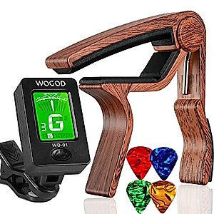 Guitar Tuner and Guitar Capo, Clip-On Tuner with Rosewood Color Capo for Acoustic Electric Guitar Bass Ukulele