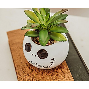 Toynk Disney The Nightmare Before Christmas Jack Skellington 3-Inch Ceramic Mini Planter with Artificial Succulent | Small Flower Pot, Faux Indoor Plants for Desk Shelf, Home Decor Trinket Tray