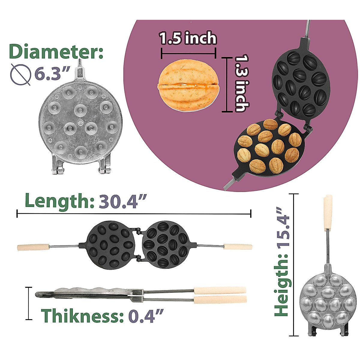 Walnut Cookie Mold Maker 12 non-stick - Oreshki Mold Maker - Walnut Cookie Molds - Орешница Russian - Oreshki Maker - Walnut Cookie Maker Oreshek - Nutty Maker - Oreshnitsa Nut Cookies Maker