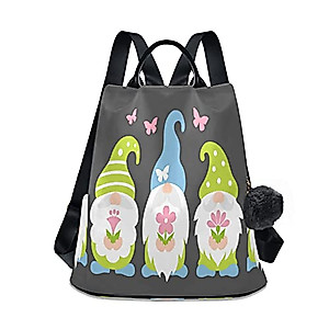 Sinestour Gnomes Flowers Butterflies Backpack Purse for Women Girls Anti Theft Backpack Fashion Back Pack Ladies Travel Backpack Shoulder Bag Schoolbag for Camping Shopping College