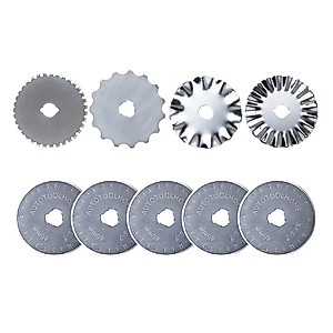 AUTOTOOLHOME 45mm Rotary Cutter Set with 9 Pack Replacement Rotary Blades Skip Rotary Blades Pinking Rotary Blades for Sewing Fabric Leather Quilting Cutter Paper Perforating Tool