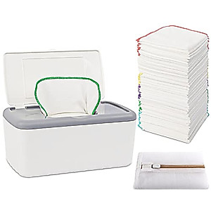 FAMOPLY 54 Pack Flannel Cloth Baby Wipes with Dispenser, Reusable natural skin-friendly baby wipes, Body Face Hand Washcloth Essential for Cloth Diapers 8x8 inch