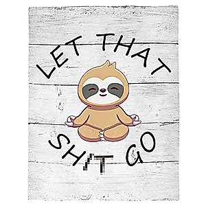 Throw Blanket,Let That Shit Go Cartoon Animal Sloth Rustic Wooden Super Soft Microfiber Warm Blanket for Couch Lightweight Blanket for Bed Chairs,50x60 Inch