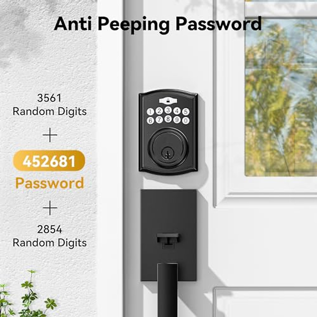 Brightify Keyless Entry Lock with Handle, Electronic Keypad Deadbolt, Auto Lock, Backlit, Easy Installation, Front Door Handle Sets, Matte Black