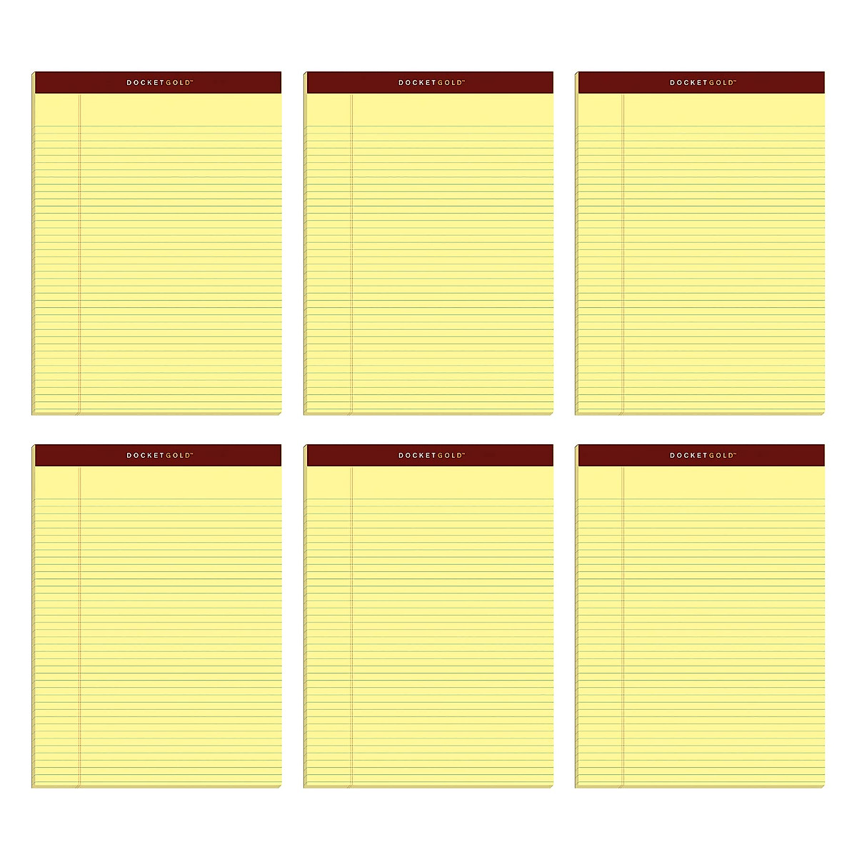 TOPS Docket Gold Writing Pads, 8-1/2" x 11-3/4", Narrow Rule, Canary Paper, 50 Sheets, 6 Pack (63941)