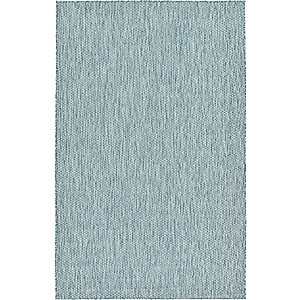 Unique Loom Collection Casual Transitional Solid Heathered Indoor/Outdoor Flatweave Area Rug (5' 3" x 8' Rectangle, Aquamarine/Ivory)