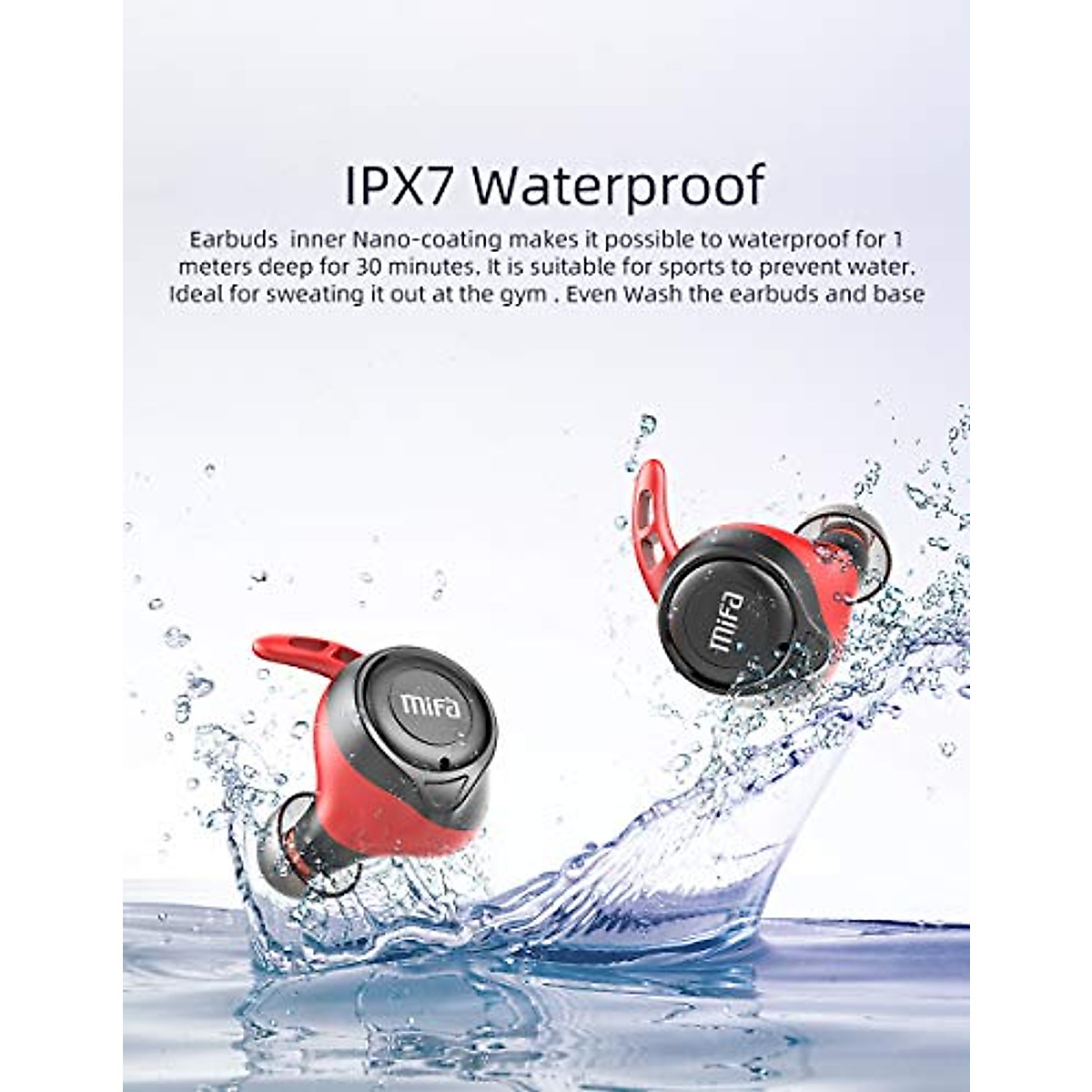 MIFA True Wireless Earbuds, X11 in-Ear Bluetooth 5.0 Headset, IPX7 Waterproof Sport Headphones Earphones APTX, 100 Hrs Playtime, CVC8.0 Mic for Phone Call, Red & Black