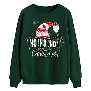 LHBNK Merry Christmas Sweatshirts HoHoHo Christmas Shirt Women Funny Santa Print Graphic Tee Casual Long Sleeve Blouse Tops (Green, Medium)