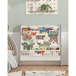 CHOEZON 6-Tier Kids Bookshelf, Kids Sling Bookcase, Magazine and Book Storage Rack, Large Capacity Book Organizer, Book Shelf for Kids Room, Bedroom, Nursery, Playroom, White and Gray MCW07WG