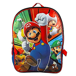 Super Mario Backpack and Lunch Box Set for Kids - Mario Backpack and Lunch Bag Bundle with 200 Mario Stickers, Water Bottle, and More (Super Mario School Supplies for Boys)