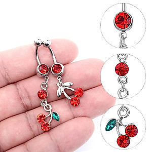 Generic Crystal Navel Ring 3pcs Belly Button Rings Dangle Rhinestone Navel Rings Barbell Body Piercing Jewelry for Women Lip Nose Stud Eyebrow, 5.5x1.2cm