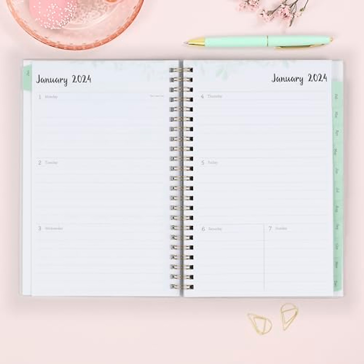 Blue Sky 2024 Weekly and Monthly Planner, January - December, 5" x 8", Frosted Cover, Wirebound, Laurel (144730)