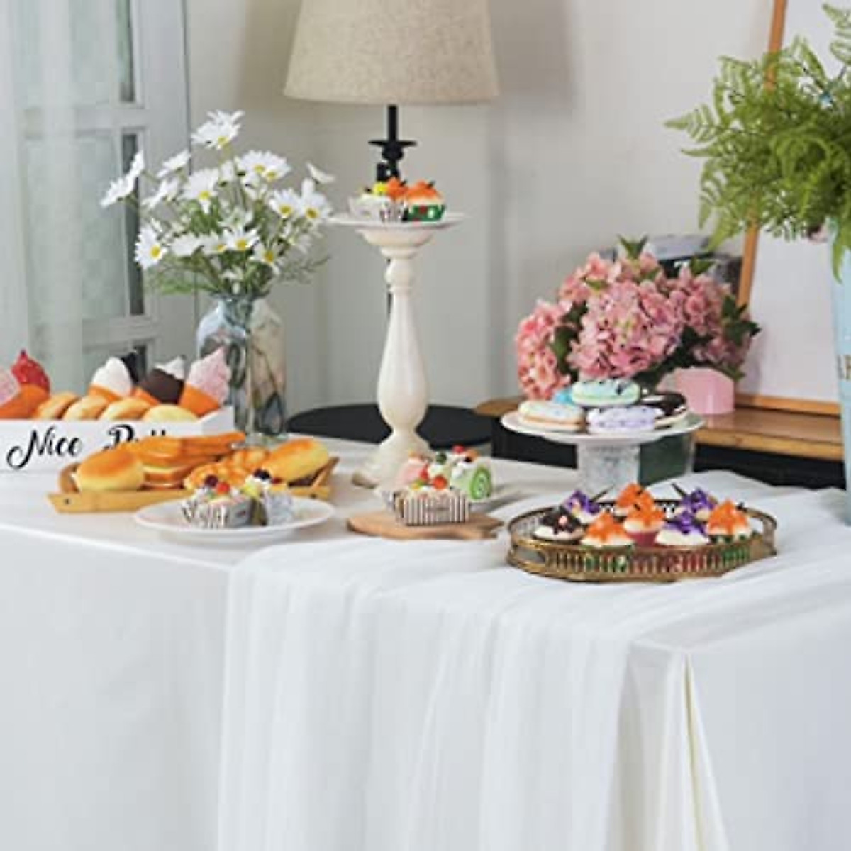 5 Pack Plastic Table Skirts for Rectangle Tables with 5 Pack Table Cloths, Blue Tableskirts and 54" x 108" Tablecloths, Disposable Tablecloth Skirt Table Covers for Party Birthday Baby Shower (White)