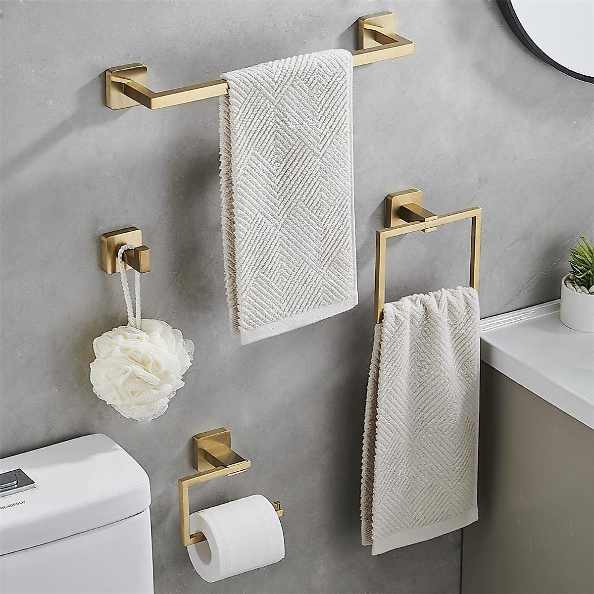 Ntipox 4 Pieces Brusehd Gold Bathroom Hardware Accessories Set,Stainless Steel Square 24" Hand Towel Bar Set Gold, Towel Rack Set Gold, Wall Mounted