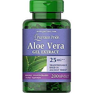 Puritans Pride Aloe Vera Extract 25mg (5000mg equivalent) Softgels, 200 Count (Packaging may vary)