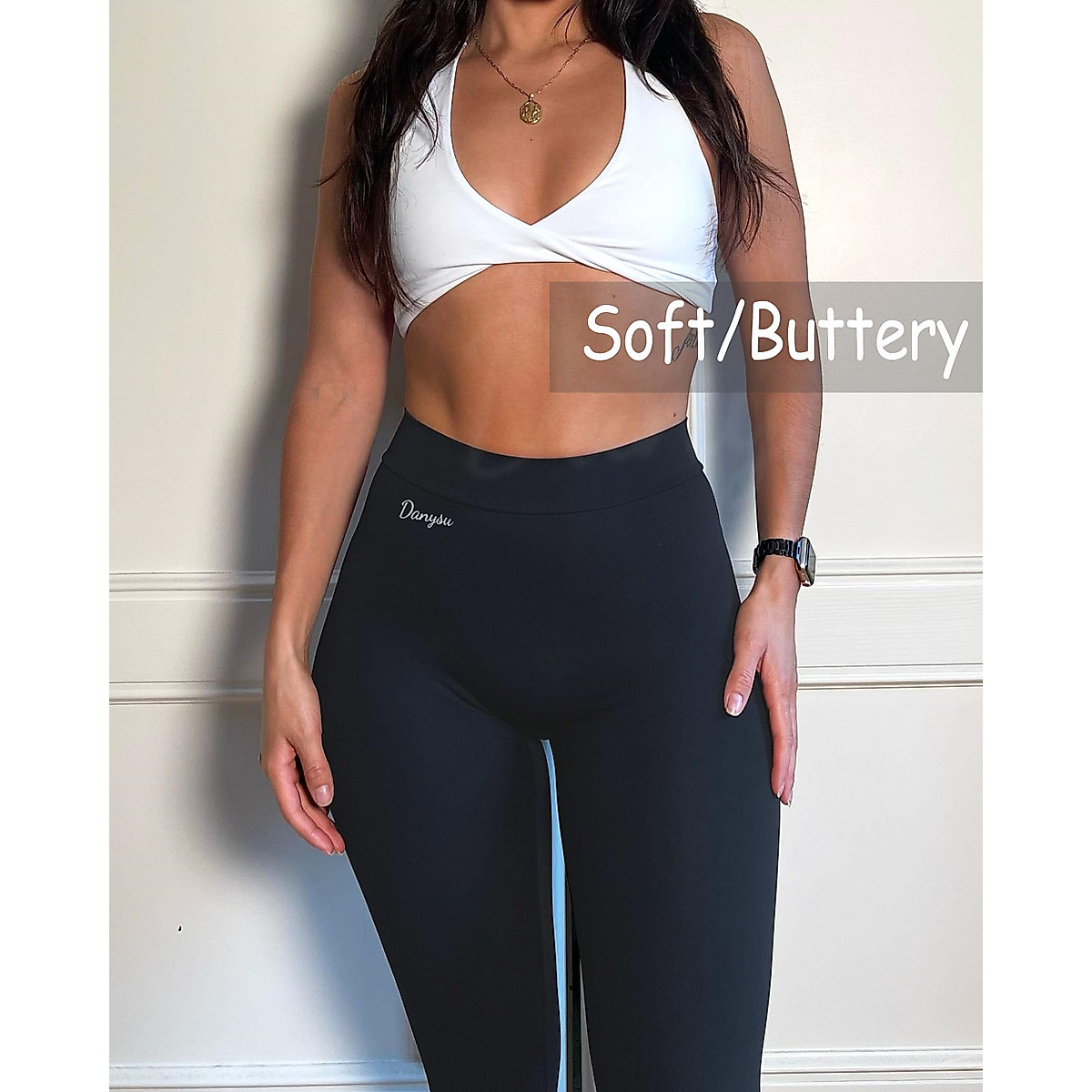 Danysu Women's V Cut Leggings for Women V-Back Scrunch Butt Leggings Soft High Waisted Booty Tights Workout Gym Yoga Pants Black S