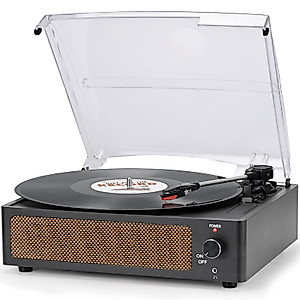 Record Player with Speaker Vintage Belt-Driven Turntable Support 3-Speed for Vinyl Records, Wireless Playback, Headphone, AUX-in, RCA Line LP Vinyl Players for Sound Enjoyment Black