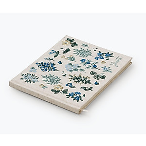 RIFLE PAPER CO. Wildwood Embroidered Fabric Guest Book | Hard Cover Wrapped in Book Cloth & Grosgrain Ribbon Bookmark, (Lay-Flat Binding, 144 Ruled Pages with Metallic Gold Ink, 8" L x 5.75" W)