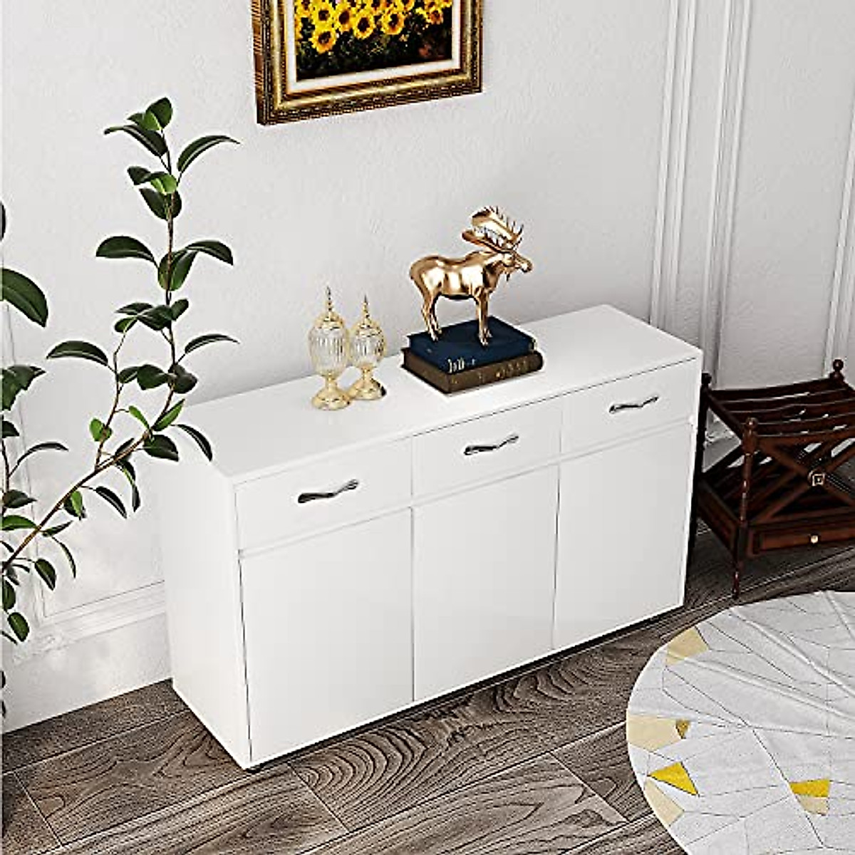RASOO Buffet Cabinet Kitchen Cabinet Storage Sideboard Cabinet Cupboard Sideboard Buffet Kitchen Room (White -3 Doors and 3 Drawers)