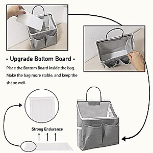 Kanrichu 2pcs Small Wall Hanging Organizer Bag, Linen Fabric Door Hanging Storage Basket with Pockets, Waterproof Bin for Kitchen, Bedroom, Office, RV Camper (Gray)