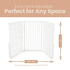 Scandinavian Pet Design Large Metal Pet Gate, 87.8" W x 41.0" H, Adjustable Wall-Mounted Tall Pet Gate, White