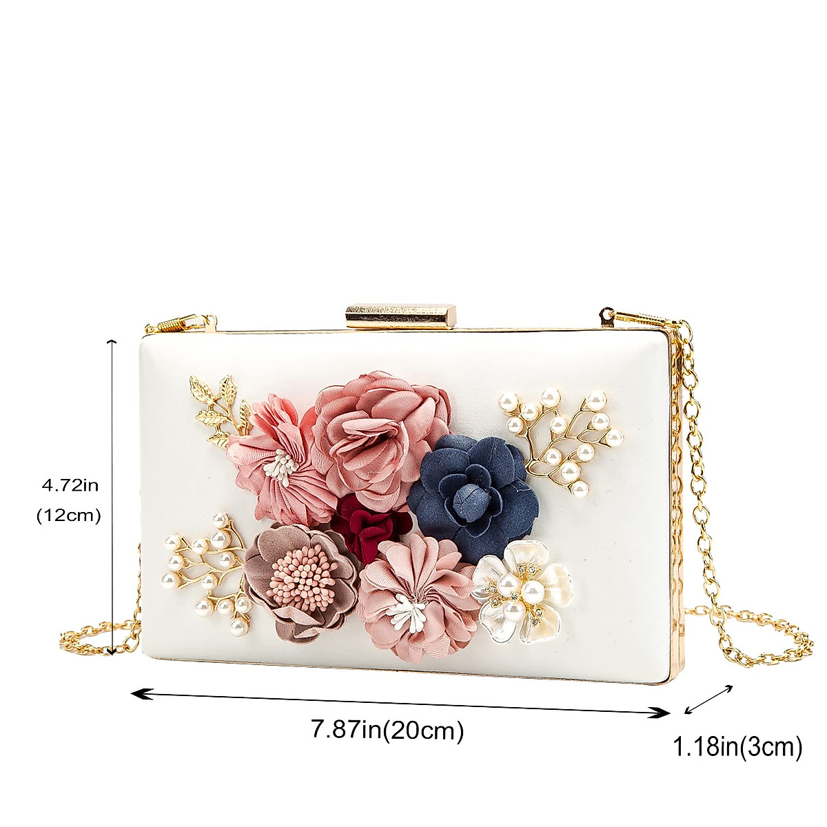 LETODE Women's Evening Bag Flower Wedding Evening Clutch Purse Bride Floral Clutch Bag Beaded Evening Shoulder Handbag (White)