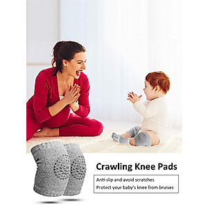 SATINIOR 8 Pairs Crawling Knee Pad Non-Slip Socks Set Knee Protector Toddler Leg Warmer Unisex Soft Cotton Socks for Baby Toddler (Green, Light Gray, Blue and Dark Blue), Medium