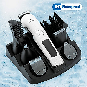 Beard Trimmer for Men, Nose Hair & Ear Trimmer, Cheersoon Electric Cordless Hair Clippers for Men, LED Display, IPX7 Waterproof Mens Grooming Kit