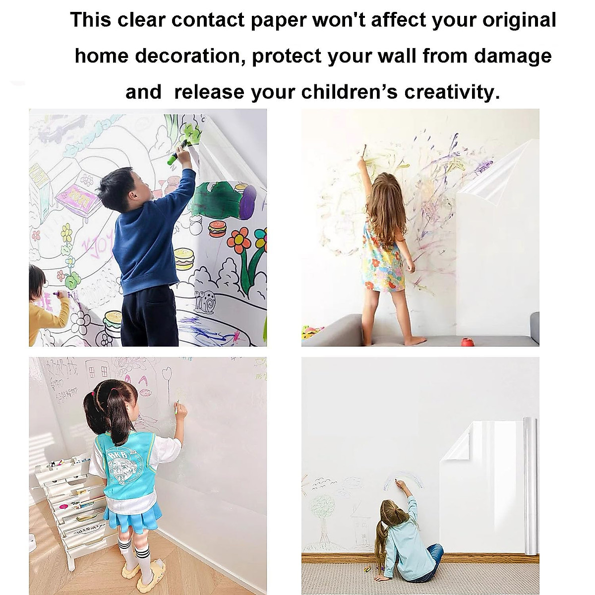 CHANMOL Clear Peel and Stick Wallpaper, Self-Adhesive Wallpaper Wall Protector, Oil Proof Waterproof Contact Paper for Kitchen Cabinets, Whiteboard, Shelf Drawer Liner (15.7" x 394")