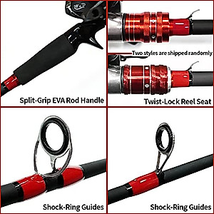 Kilitn Fishing Rod and Reel Combo, Baitcasting Combo Baitcast Reel, 6 Foot 7 Foot 2-Piece, Durable Fiberglass Wrapped Carbon Fiber Rod with Comfortable EVA Handle (Right-Hand Reel - 6 FT 2 Piece Rod)