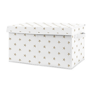 Sweet Jojo Designs Gold and White Celestial Star Girl Small Fabric Toy Bin Storage Box Chest For Baby Nursery or Kids Room