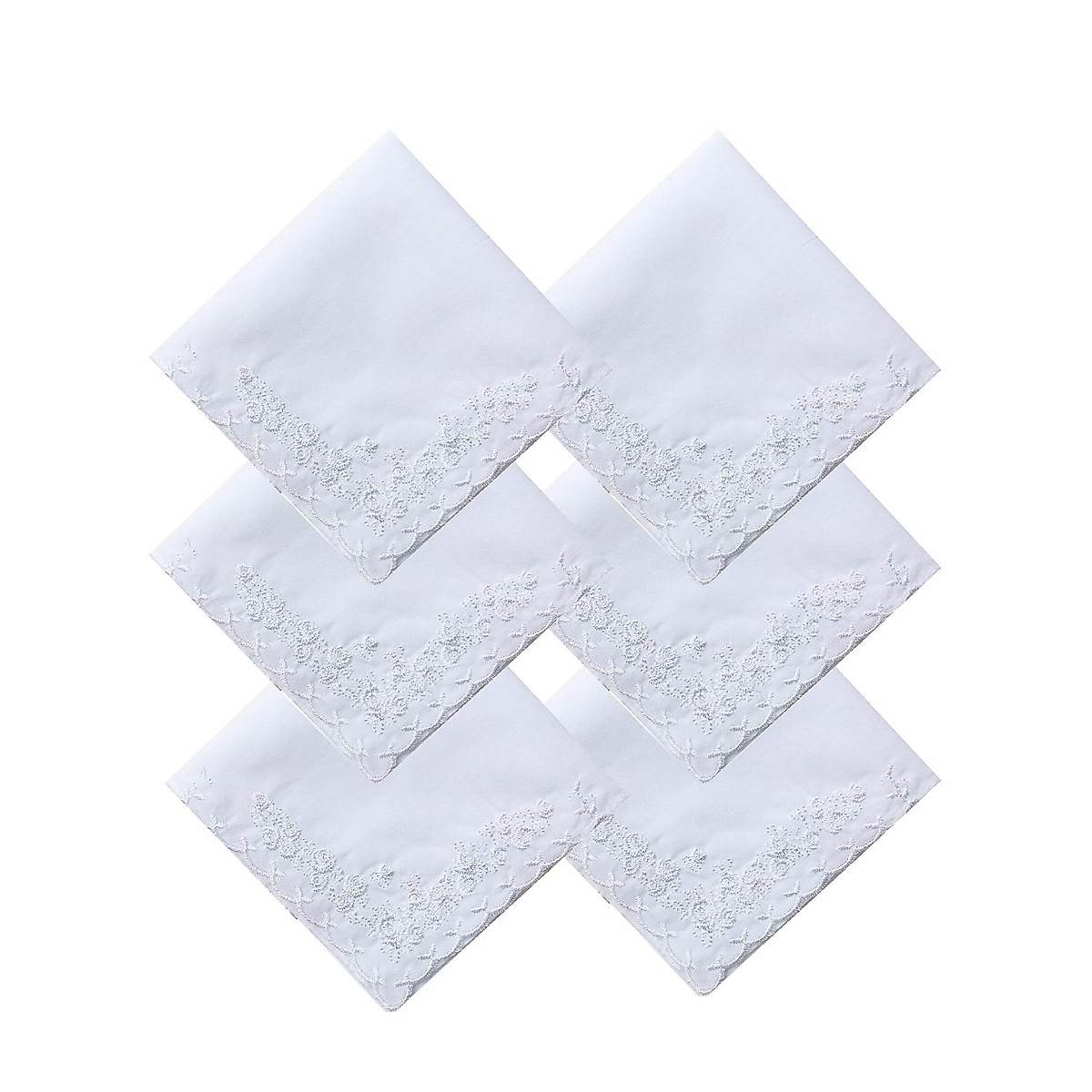 CoCoUSM Womens Large Soft White Embroidered Handkerchiefs - 60s Cotton Square 17"