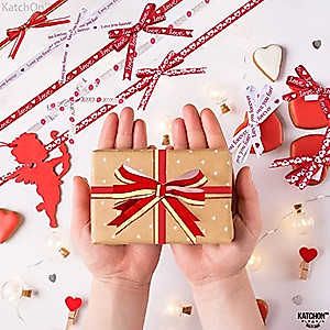 Grosgrain Valentine Ribbon Wired Roll - 30 Yards | Red Ribbon for Valentines Day Ribbon Thin | Valentines Ribbon for Gift Wrapping | Valentines Day Ribbons for Crafts | Red Heart Ribbon for Crafts