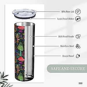 KrylDosxy Colorful Mushrooms 20 oz Stainless Steel Cups with Lid - Insulated Iced Coffee Travel Mug, Reusable Tumbler for Hot and Cold Drinks