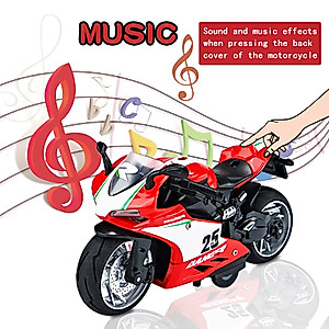 Toy Motorcycle,Pull Back Motorcycle Toy with Sounds and Lights ,1:12 Scale Motorcycle Model Toy for Kids, Pull Back Vehicle for Age 3+ Year Old Birthday Christmas Party Supplies (Red)