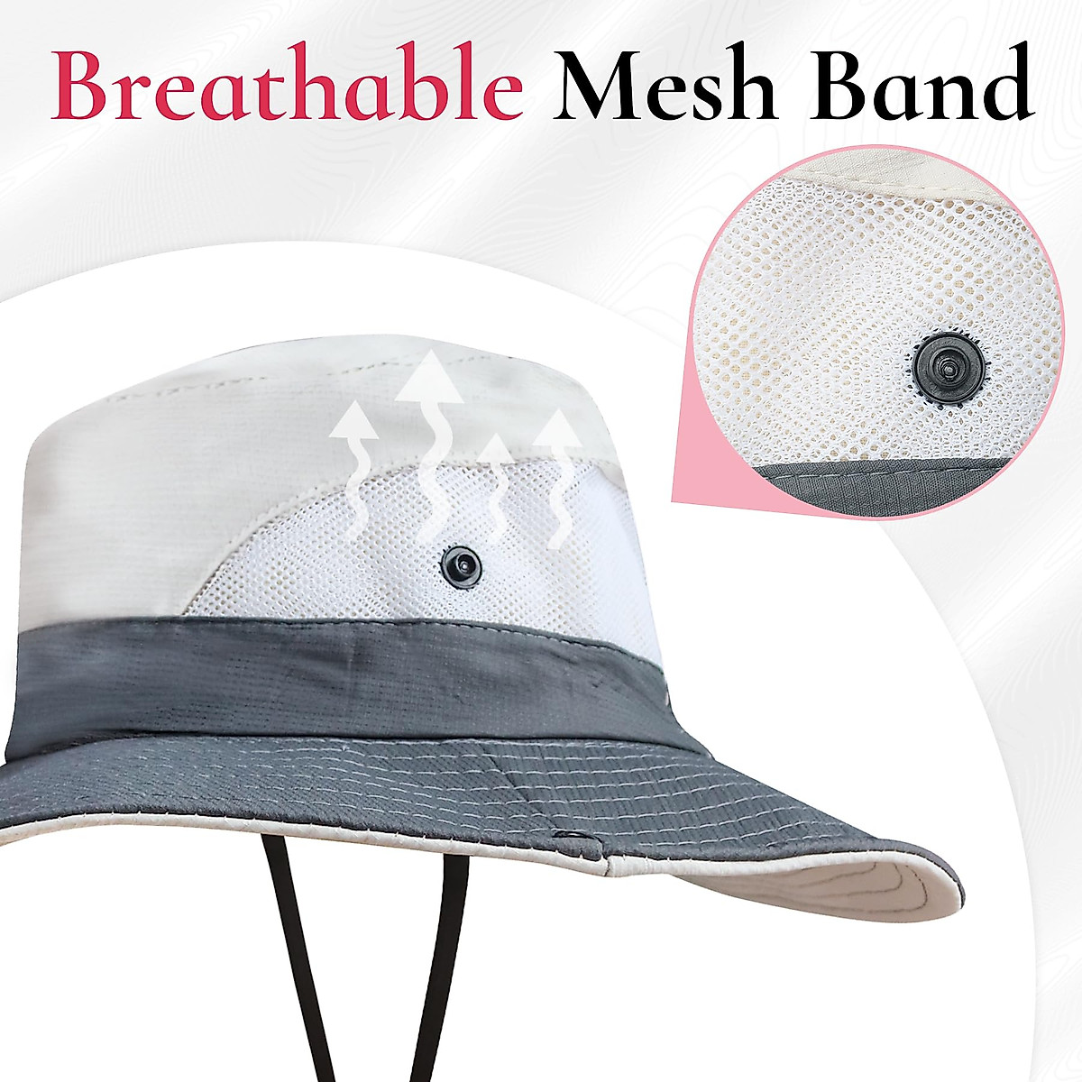 NPQQUAN Ponytail Sun Bucket Hat for Women Men Wide Brim UPF 50+ Fishing & Beach Hats Beige/Grey