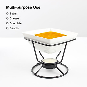 Kcgani 4Pcs Ceramic Butter Warmers Set for Chocolate Butter Cheese, 7oz Porcelain Butter Warmers Set for Seafood, Butter Warmer Pot Ceramic Sauce Bowl for Fruit, Dessert, Snack, Steaks, Square