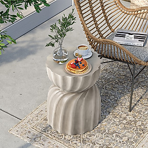 SUNBURY Concrete Side Table, Outdoor Side Table for Patio, 14" Outdoor Accent Table Patio Side Table End Table in Light Gray, Ceramic Side Table Garden Stool Log Table
