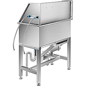 VEVOR 34" Pet Grooming Tub Stainless Steel Dog Wash Station Pet Washing Station and Dog Bath Tub Water-Resistant Grooming Tub for Dogs with Removable Door & Ladder on The Left