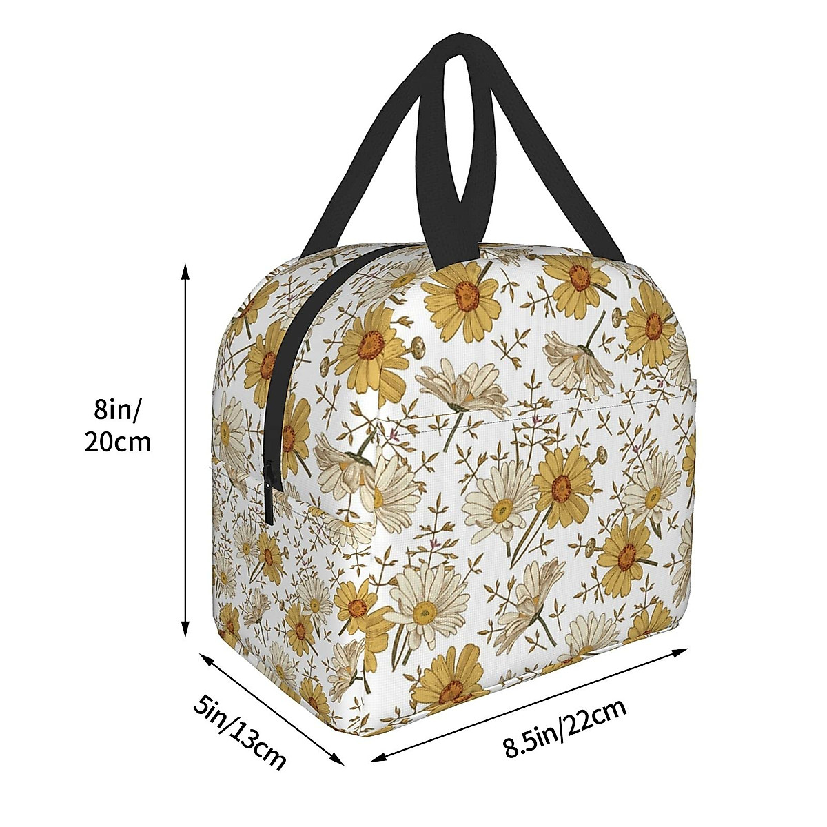 DADABULIUU Lunch Bag Vintage Daisy Yellow Flower Insulated Lunch Box Cooler Tote for Adults Kid Girl Women Work Office School Picnic Beach Reusable Lunchbox Over 3 Years Old