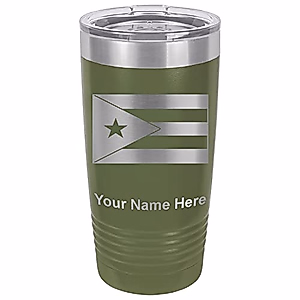 LaserGram 20oz Vacuum Insulated Tumbler Mug, Flag of Puerto Rico, Personalized Engraving Included (Camo Green)