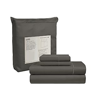 Lane Linen Queen Sheet Set - 600 TC Black Sheets Queen Size Bed Set - 100% Cotton Black Bed Sheets Queen Size Set, Ultra Soft Queen Bed Sheets Set, Sateen Weave Cotton Sheets Queen Size Set - Charcoal