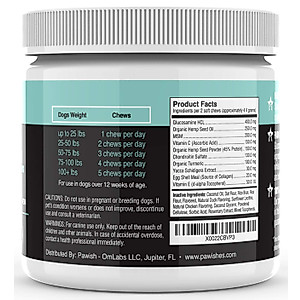Hemp Hip & Joint Supplement for Dogs with Organic Hemp Oil, Glucosamine, Turmeric, MSM - for Joint Support, Mobility, Arthritis Pain Relief and Anxiety - 120 Soft Chews