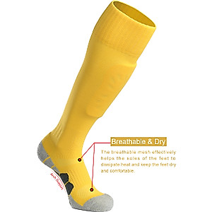 APTESOL Youth Soccer Socks Knee High Team Sport Cushion Sock Women Men Long Tube Cotton Athletic Compression Socks (3-Pair Yellow,X-Small)